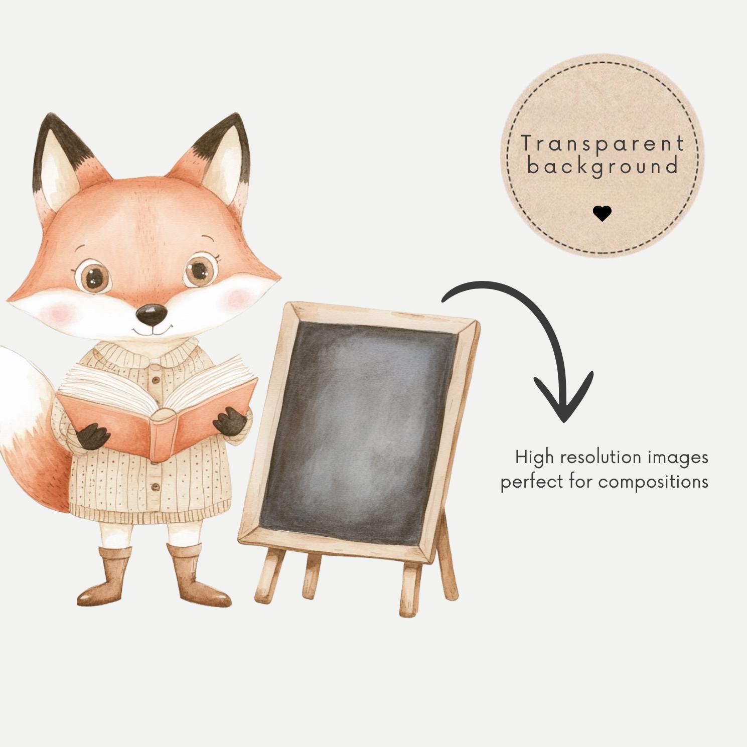 Watercolor Teacher Animal Clipart Set – Schoolhouse & Bus Illustrations ...