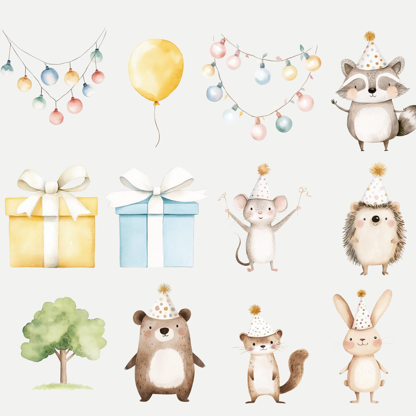 Woodland Birthday Watercolor Clipart – Forest Animals Party (commercial ...