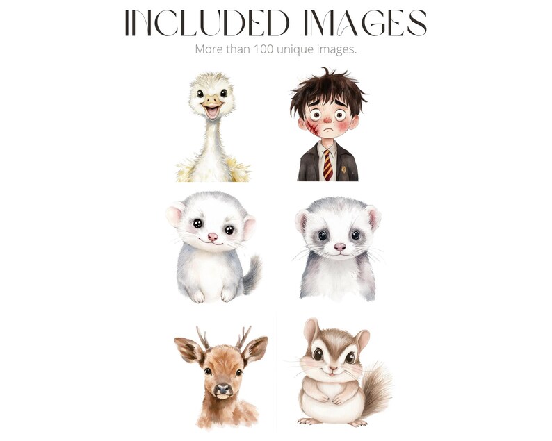 Adorable Woodland Animal Clipart Set - Watercolor Baby Animal Portraits ...