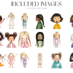 Watercolor Girl Emotions Clipart Bundle, Kids Facial Expressions ...