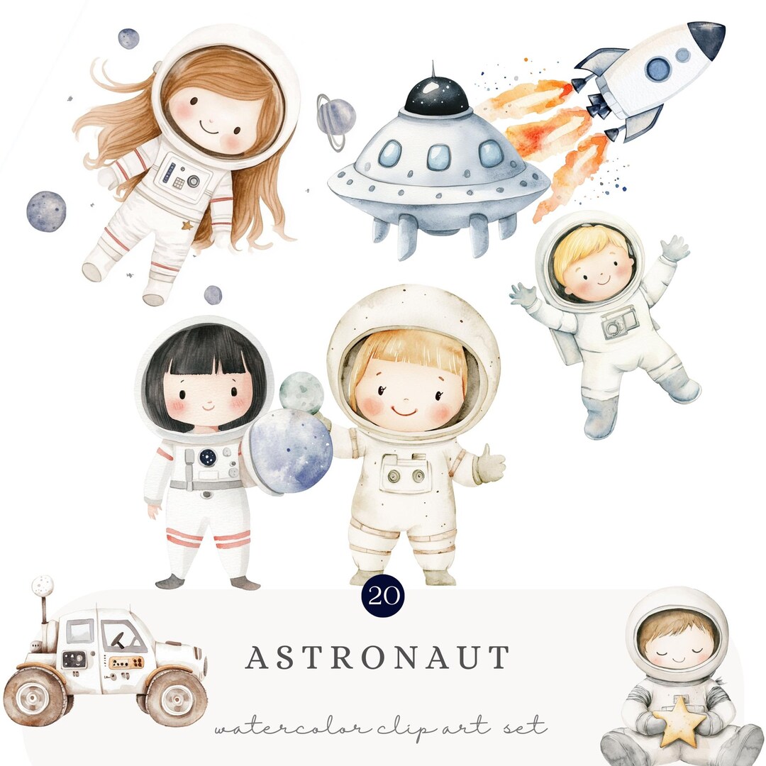 Astronaut Clipart – Watercolor Space Kids PNG, Rockets & Planets - Etsy