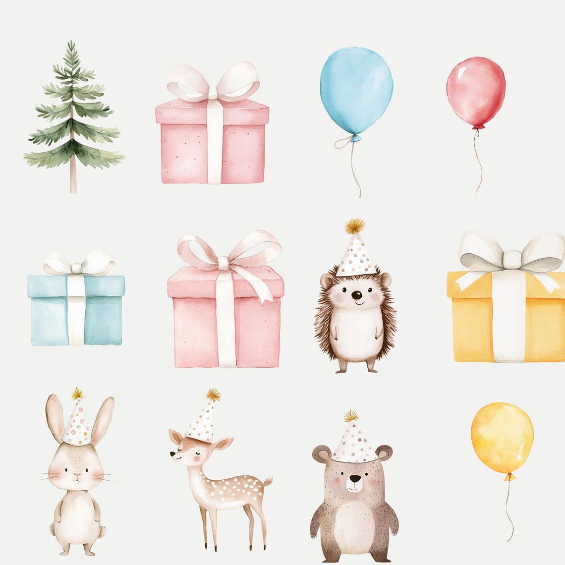 Woodland Birthday Watercolor Clipart – Forest Animals Party (commercial ...