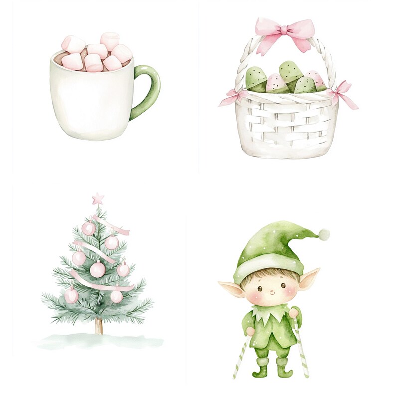 Pastel Christmas Watercolor Clipart Set, Holiday PNG - Etsy