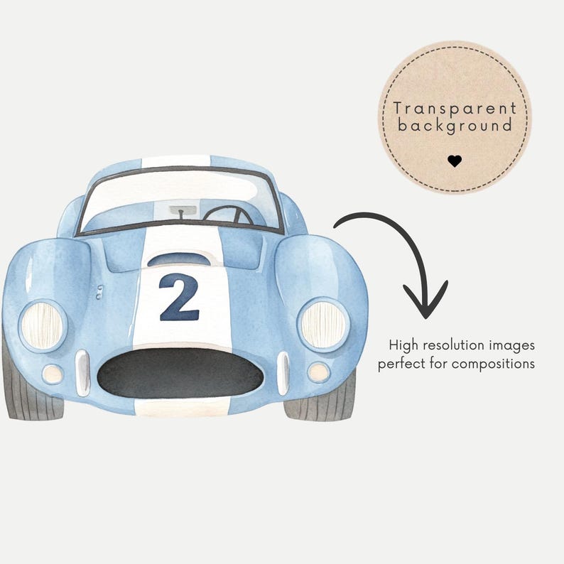 Watercolor Race Car Clipart Bundle Blue Racing Party Boys Birthday PNG ...