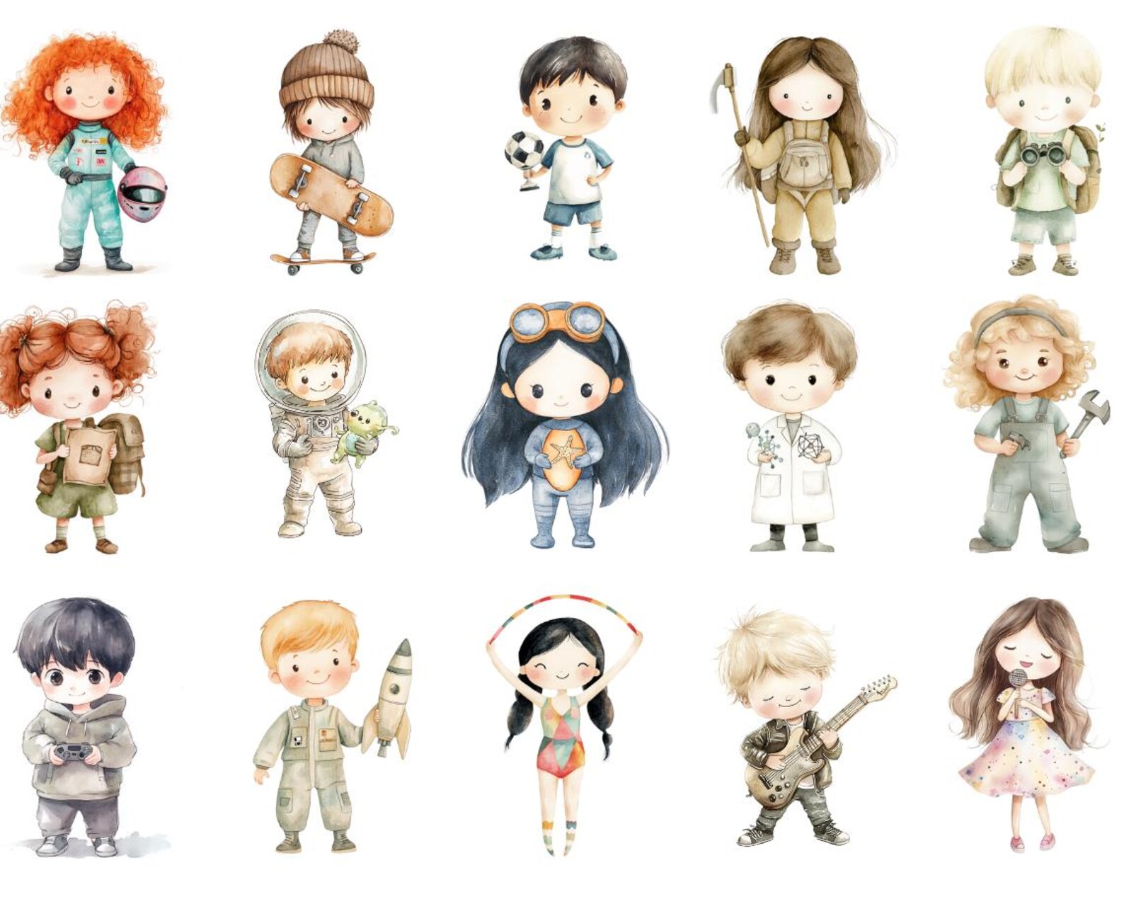 Kids Careers Watercolor Clipart Set - Cute Professions, Doctor ...