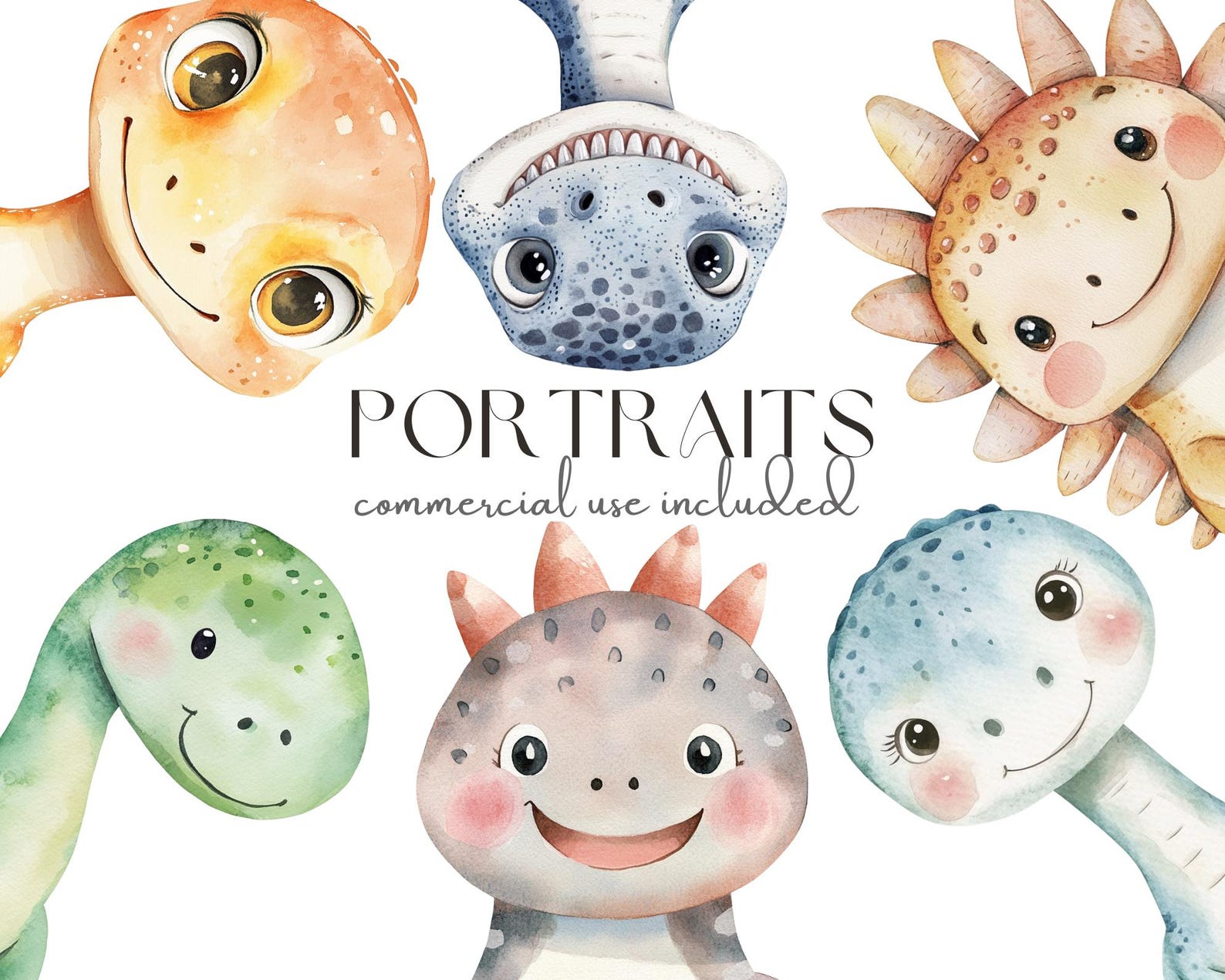 Watercolor Baby Dinosaur Clipart Bundle | Nursery Wall Art (digital ...