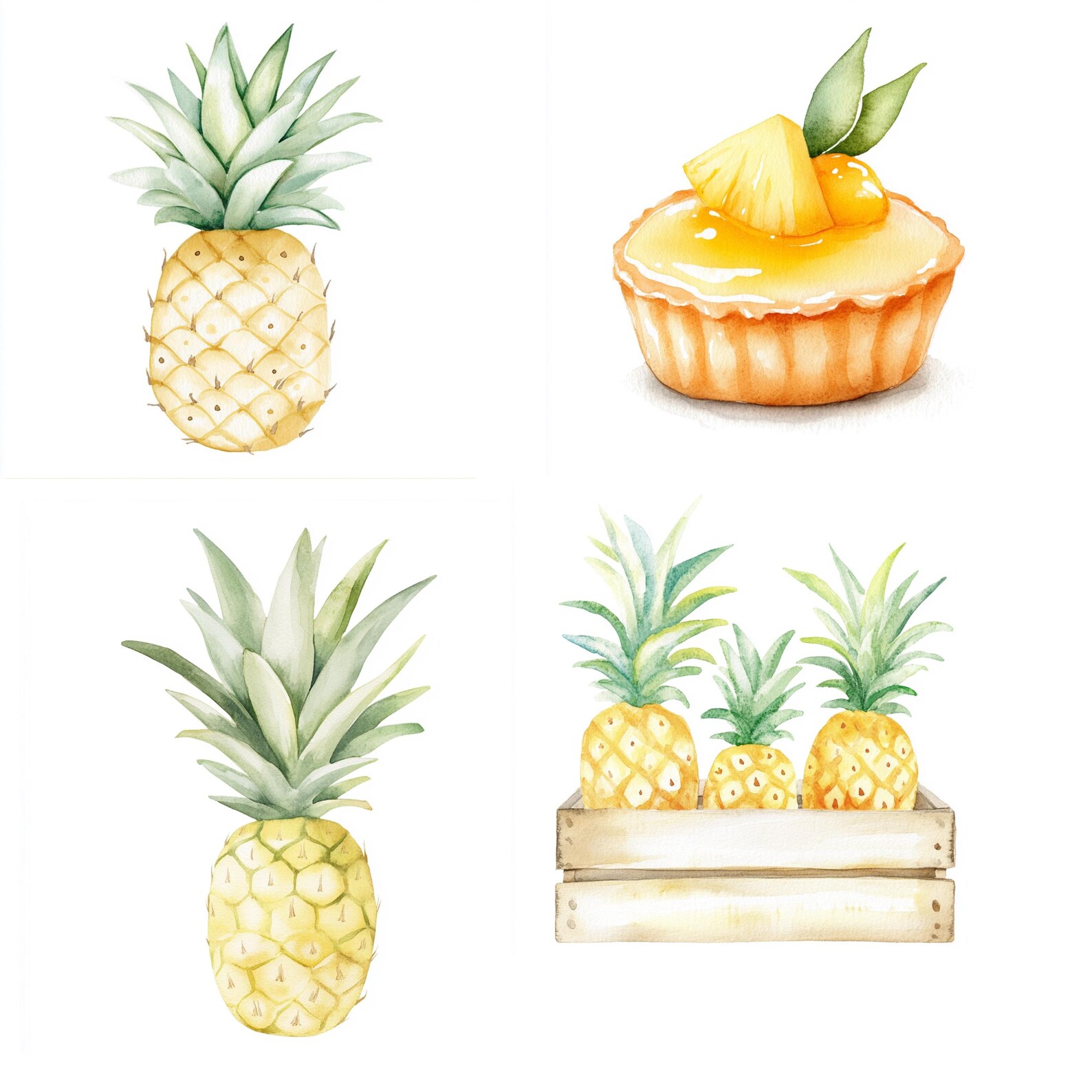 Pineapple Watercolor Clipart Set, Cute Tropical Animal PNG, Summer ...