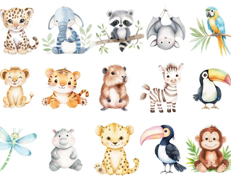 Jungle Animals Clipart Bundle With Commercial Use | Cute Safari Baby ...