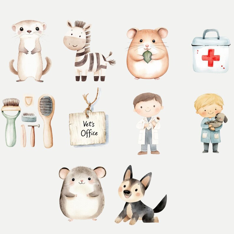 Watercolor Vet Clinic Clipart, Pet Doctor PNG Bundle (digital Download ...