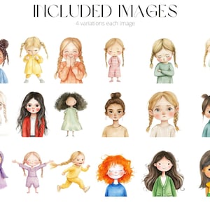 Watercolor Girl Emotions Clipart Bundle, Kids Facial Expressions ...
