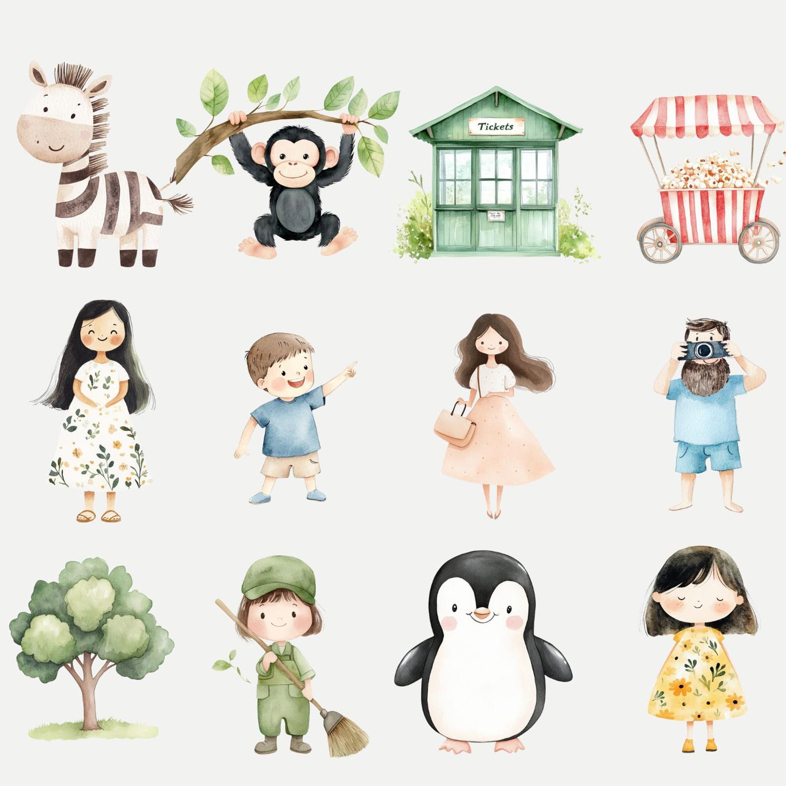 Watercolor Zoo Animals Clipart Set, Safari Animal Digital Download ...