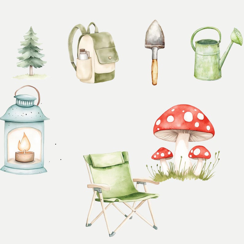 Camping Watercolor Clip Art Set – 50 Outdoor Illustrations of Kids ...