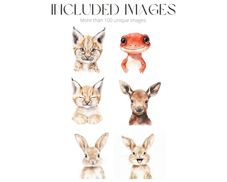 Adorable Woodland Animal Clipart Set - Watercolor Baby Animal Portraits ...