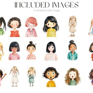 Watercolor Girl Emotions Clipart Bundle, Kids Facial Expressions ...
