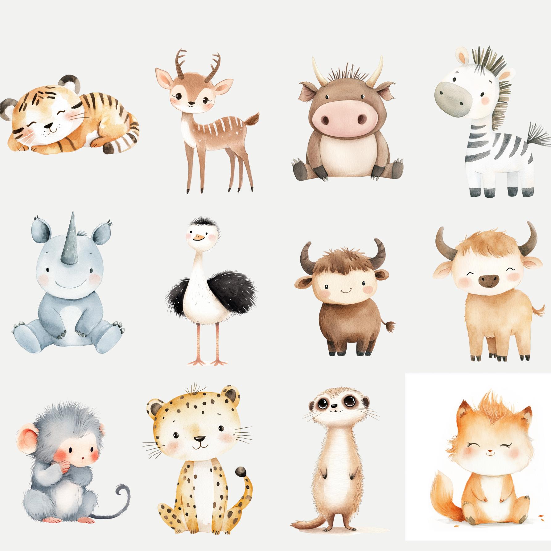Watercolor Safari Animals Clipart Set - Jungle Friends, Cute Wildlife ...