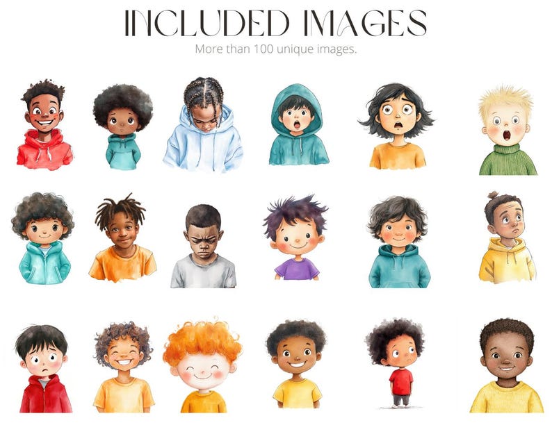 Watercolor Boy Emotions Clipart | Cute Kids Expression Png Set | Happy ...