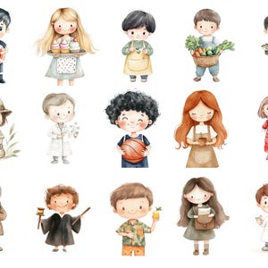 Kids Careers Watercolor Clipart – Professions, Commercial Use (digital ...