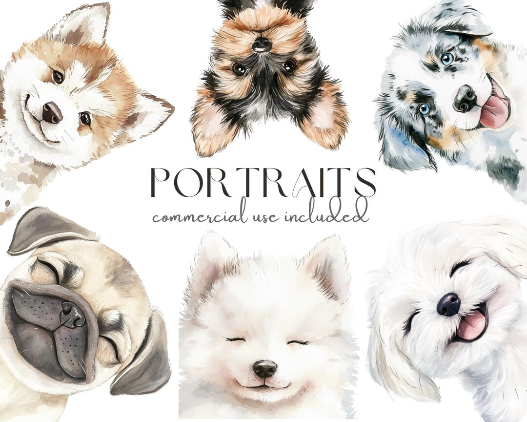 Watercolor Dog Portraits Clipart – Puppy Breed Art (digital Download ...
