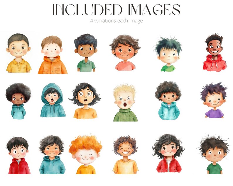 Watercolor Boy Emotions Clipart | Cute Kids Expression Png Set | Happy ...