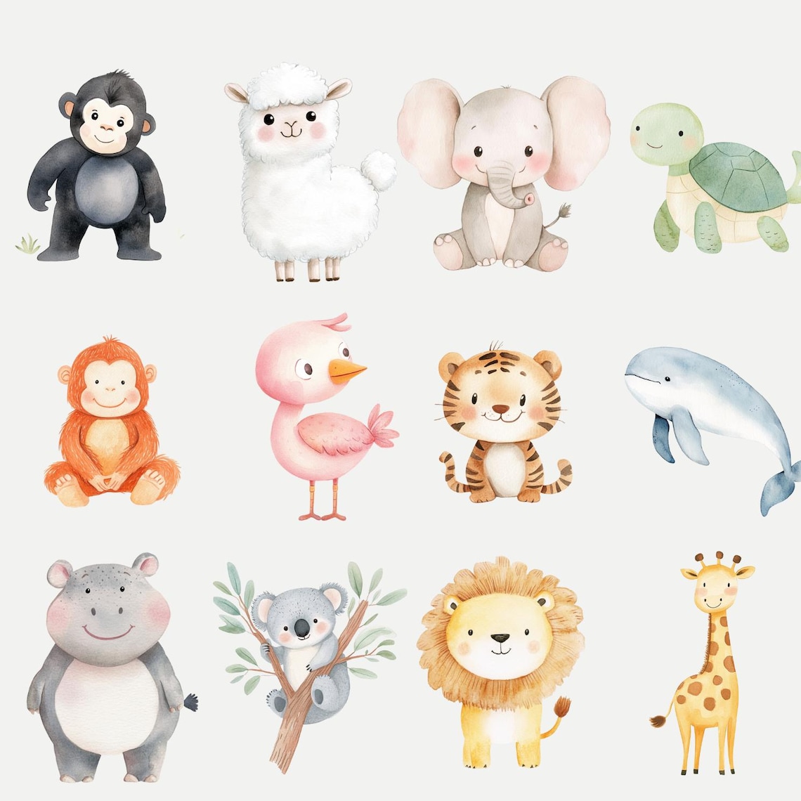 Watercolor Zoo Animals Clipart Set, Safari Animal Digital Download ...