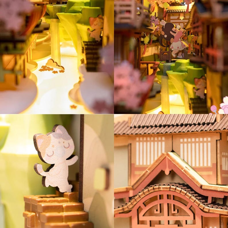 Rolife Style Falling Sakura Book Nook Kit, 3D Wooden Puzzle DIY ...