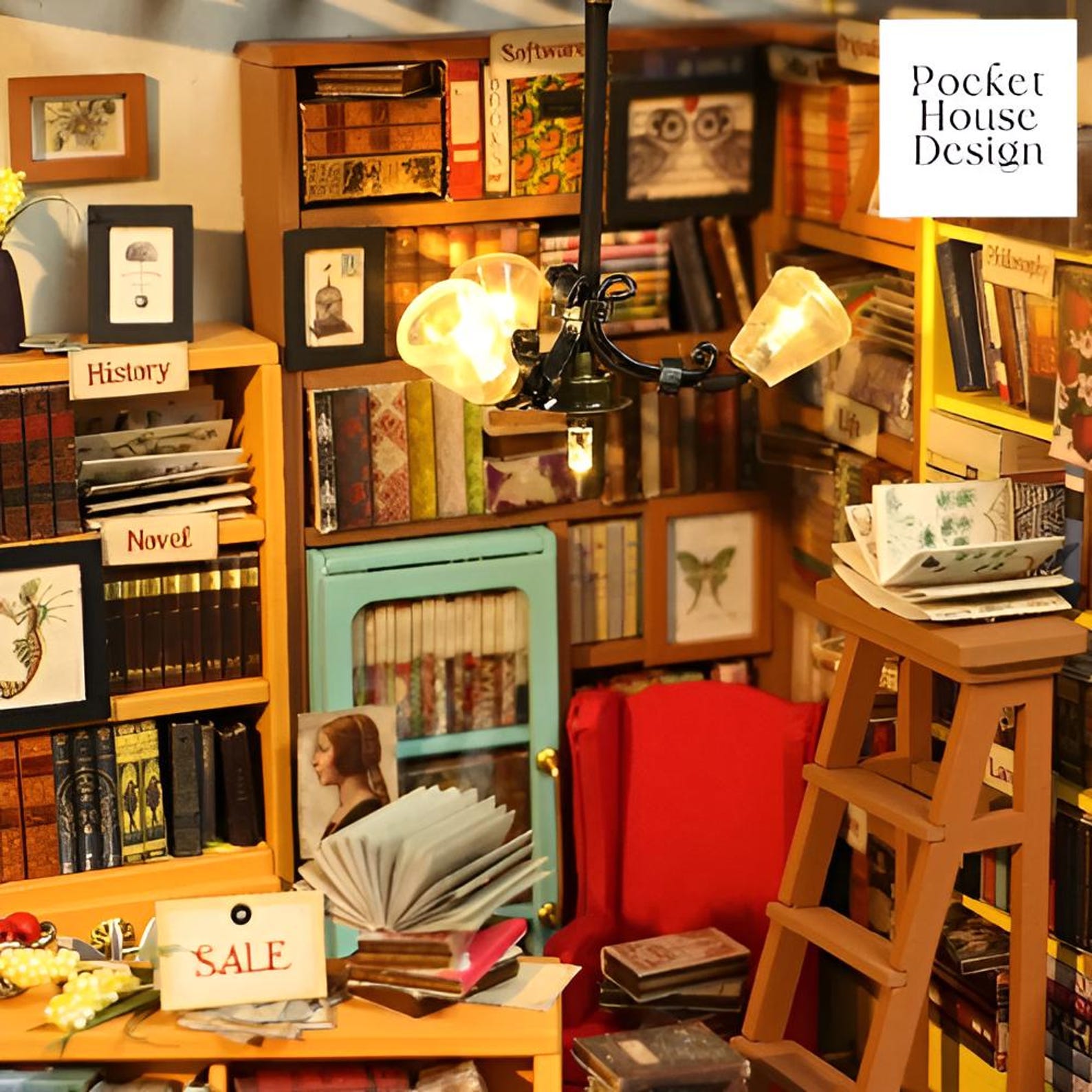 DIY Miniature Library Kit Dollhouse Model Set With Furniture Build Your ...