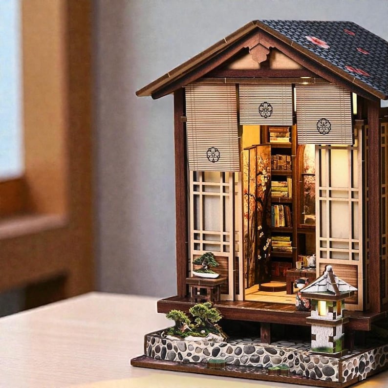 Japanese Tea House Book Nook Kit, 3D Wooden Dollhouse With LED - Etsy ...