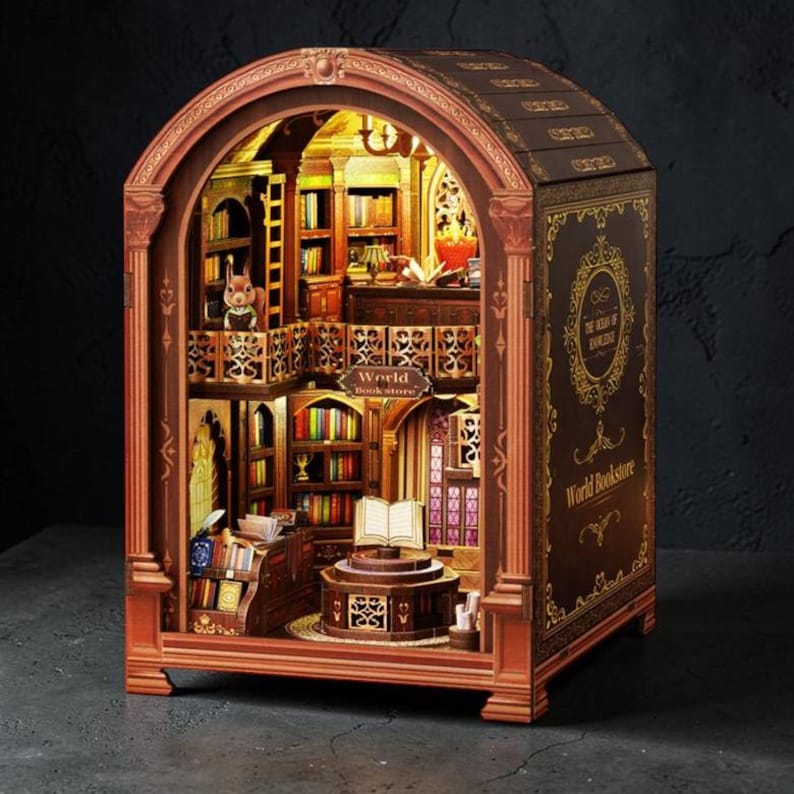 DIY World Bookstore Book Nook Kit, Rolife Style 3D Wooden Puzzle ...