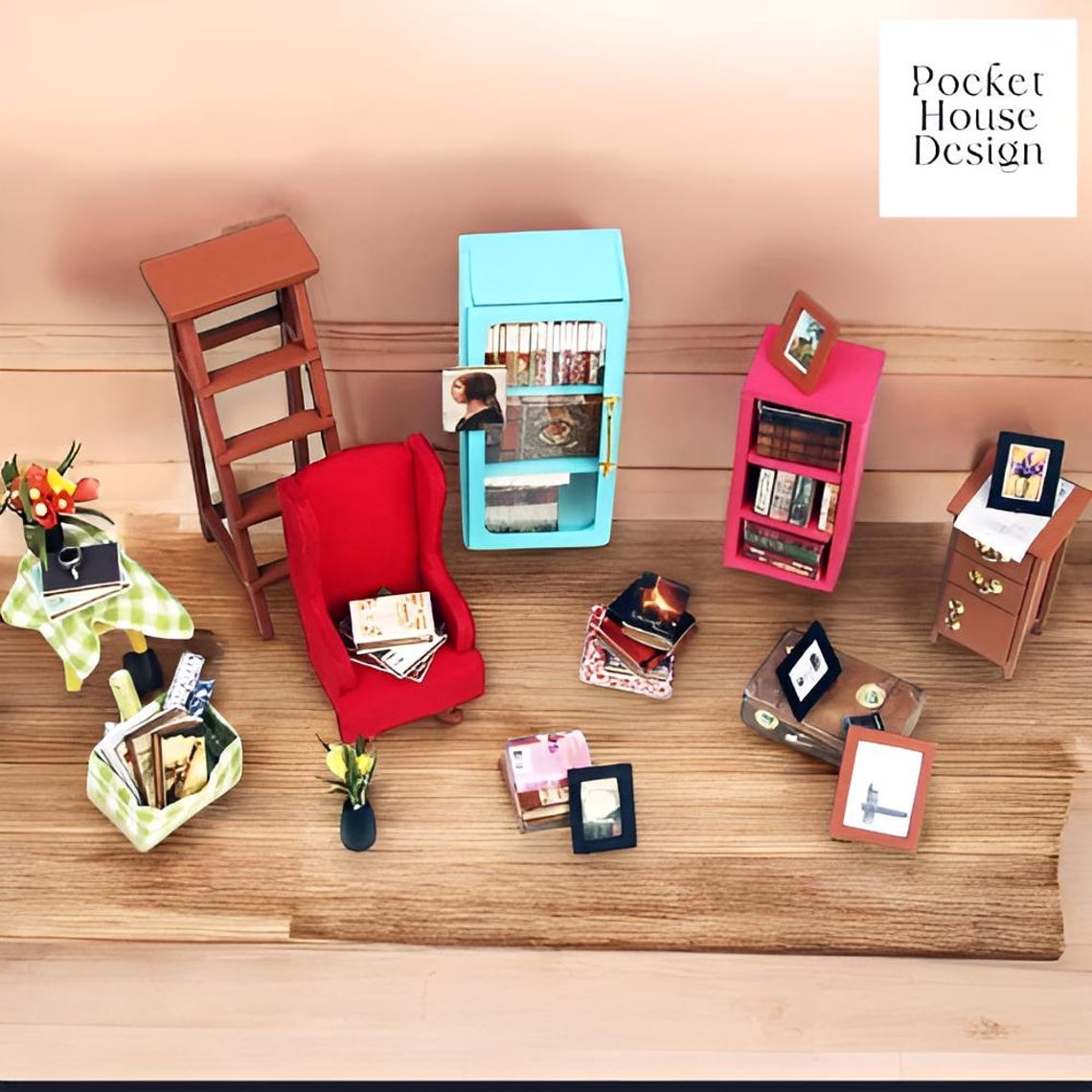 DIY Miniature Library Kit: Dollhouse Model With Furniture - Etsy