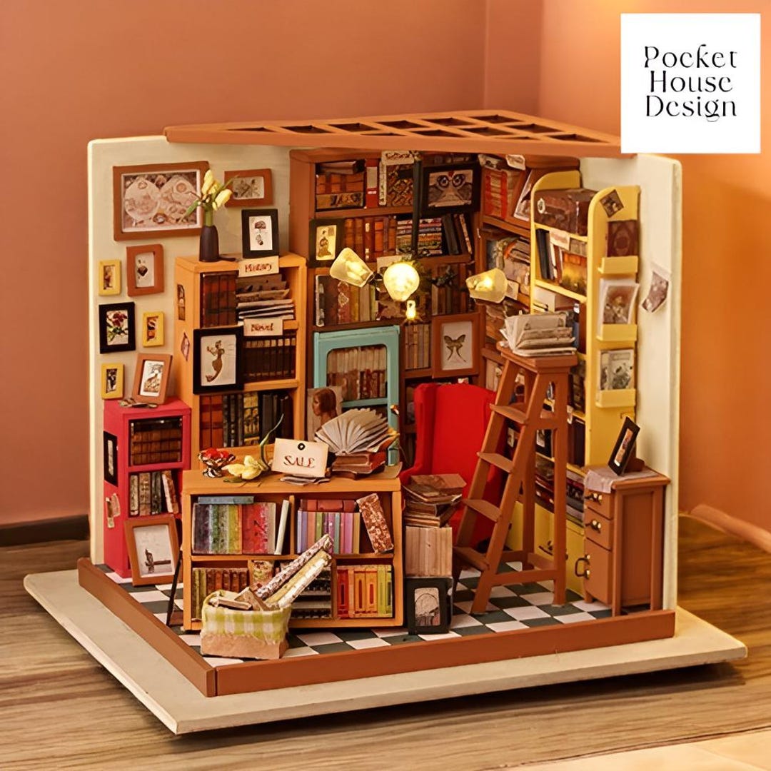 DIY Miniature Library Kit: Dollhouse Model With Furniture - Etsy