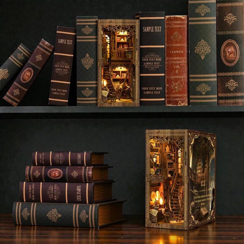 DIY Book Nook Kit, Ancient 3D Bookshelf Insert | Miniature Diorama ...