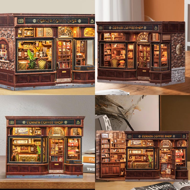 Corner Coffee Shop DIY Book Nook Kit, Miniature Coffee Bar Diorama, 3D ...