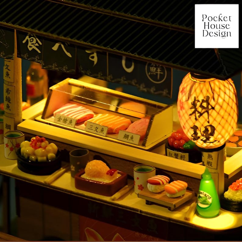 DIY Miniature Sushi Bar Kit 1:24 Scale, Mobile Street Shop Diorama With ...
