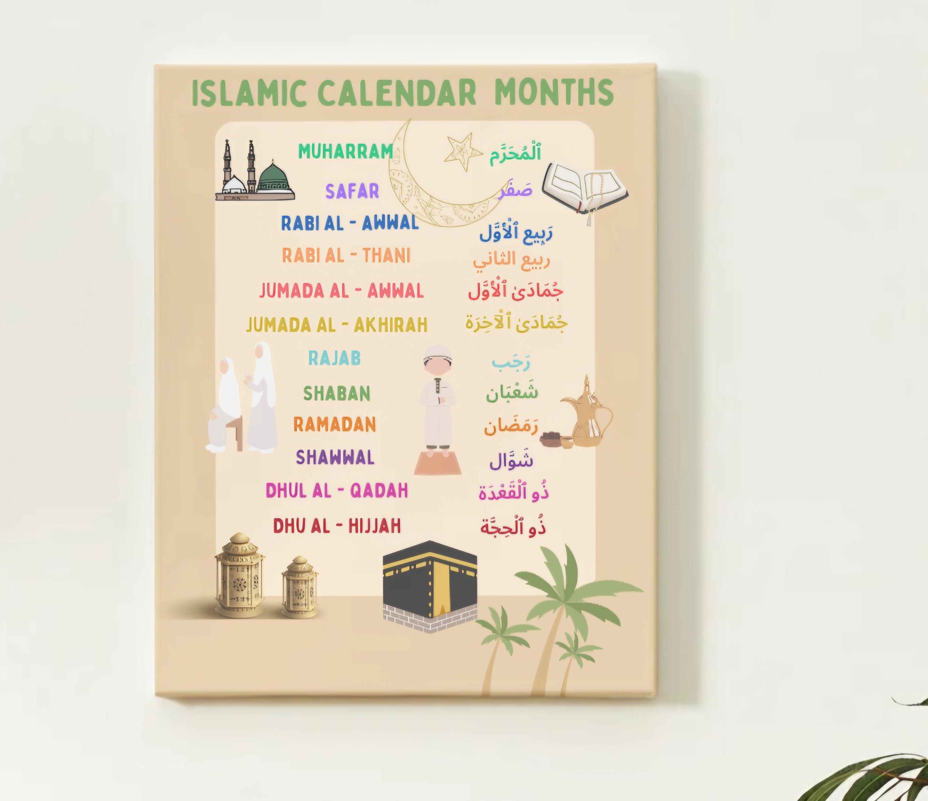 Islamic Calendar Months Poster Guide in English Arabic Chart Print ...