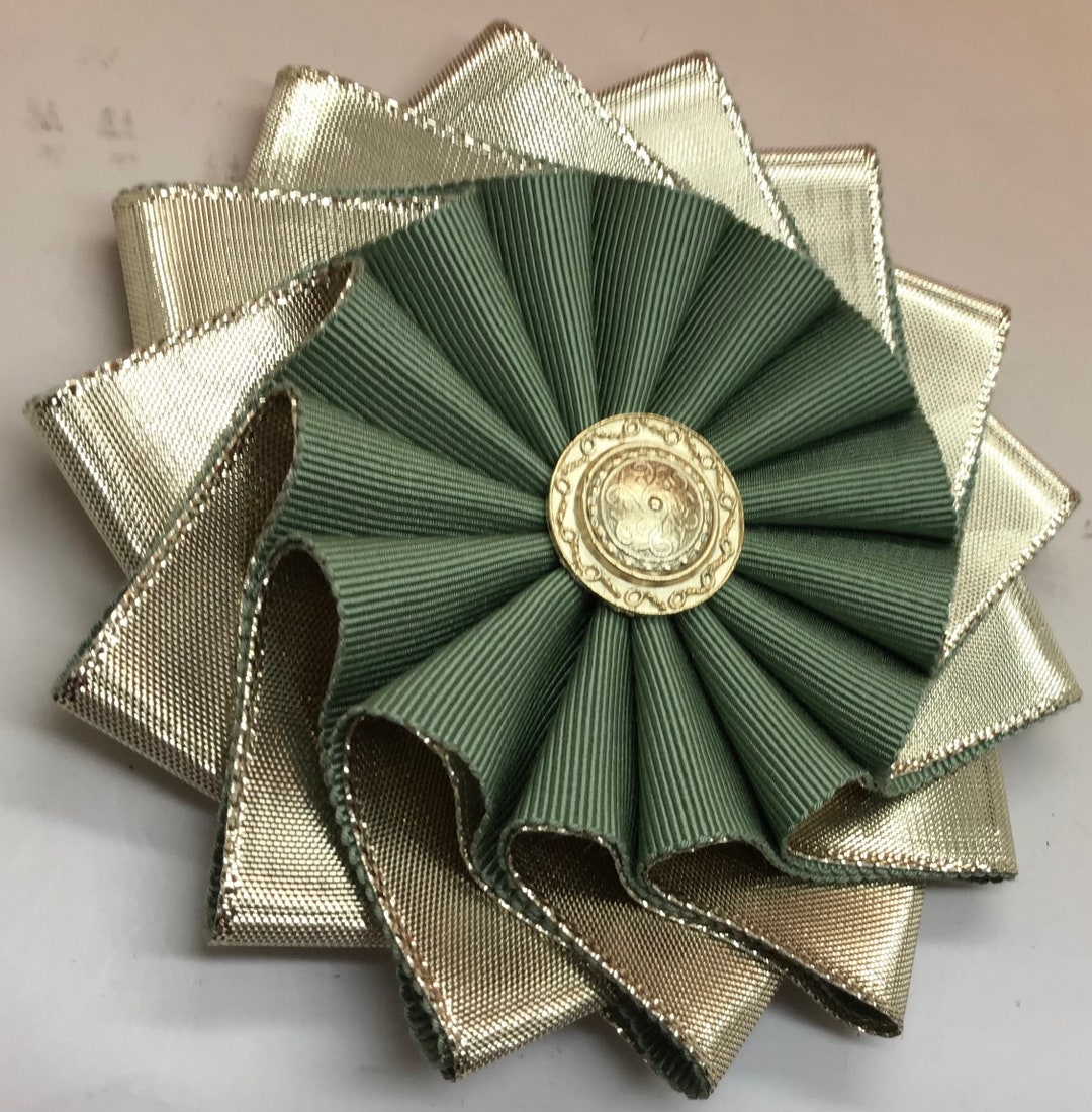 Sage Green and Metallic Gold Pinwheel Cocarde Cockade Applique ...