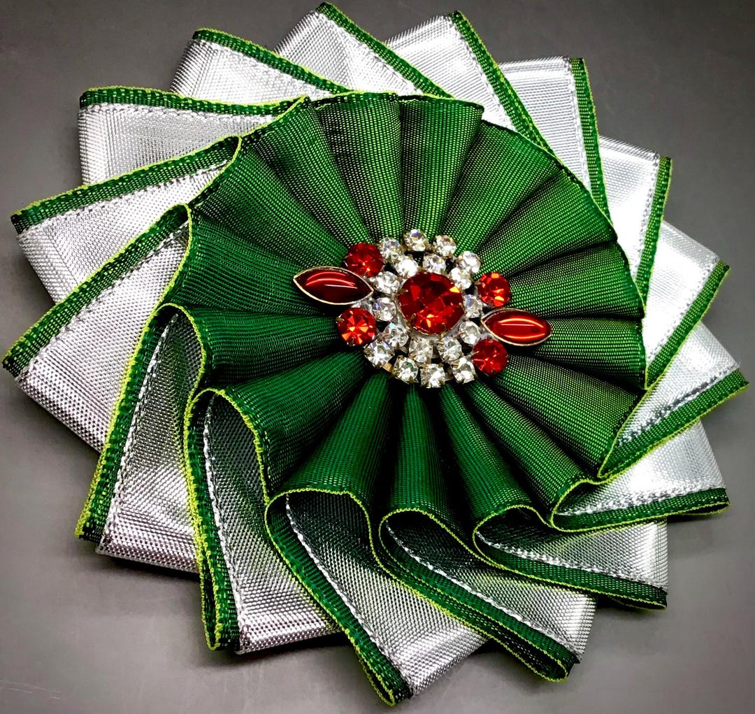 Green and Metallic Silver Pinwheel Cocarde Cockade Applique, Chistmas ...