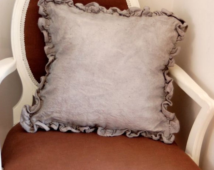 Grey Hand Dyed Ruffle Pillow Cover Created From Vintage Grain Sacks - Etsy