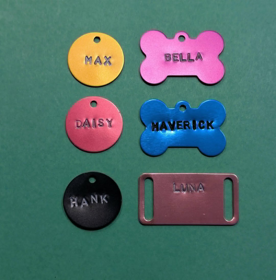 Pet Name Tag - Stamped, Customizable- Multiple Designs - Etsy