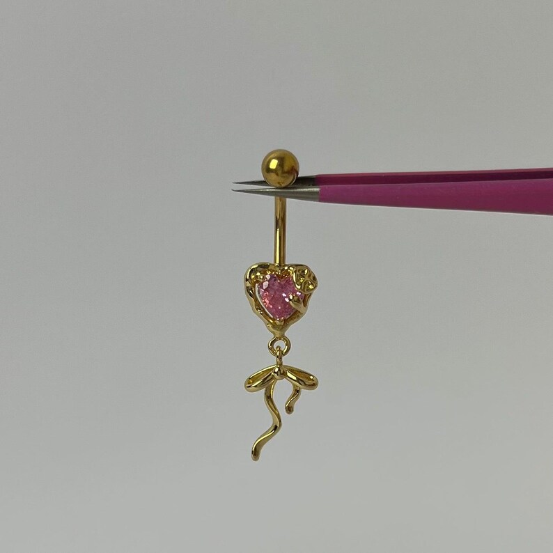 Pink Diamanté Drip Belly Bar - Stainless Steel | Dangle Piercing ...