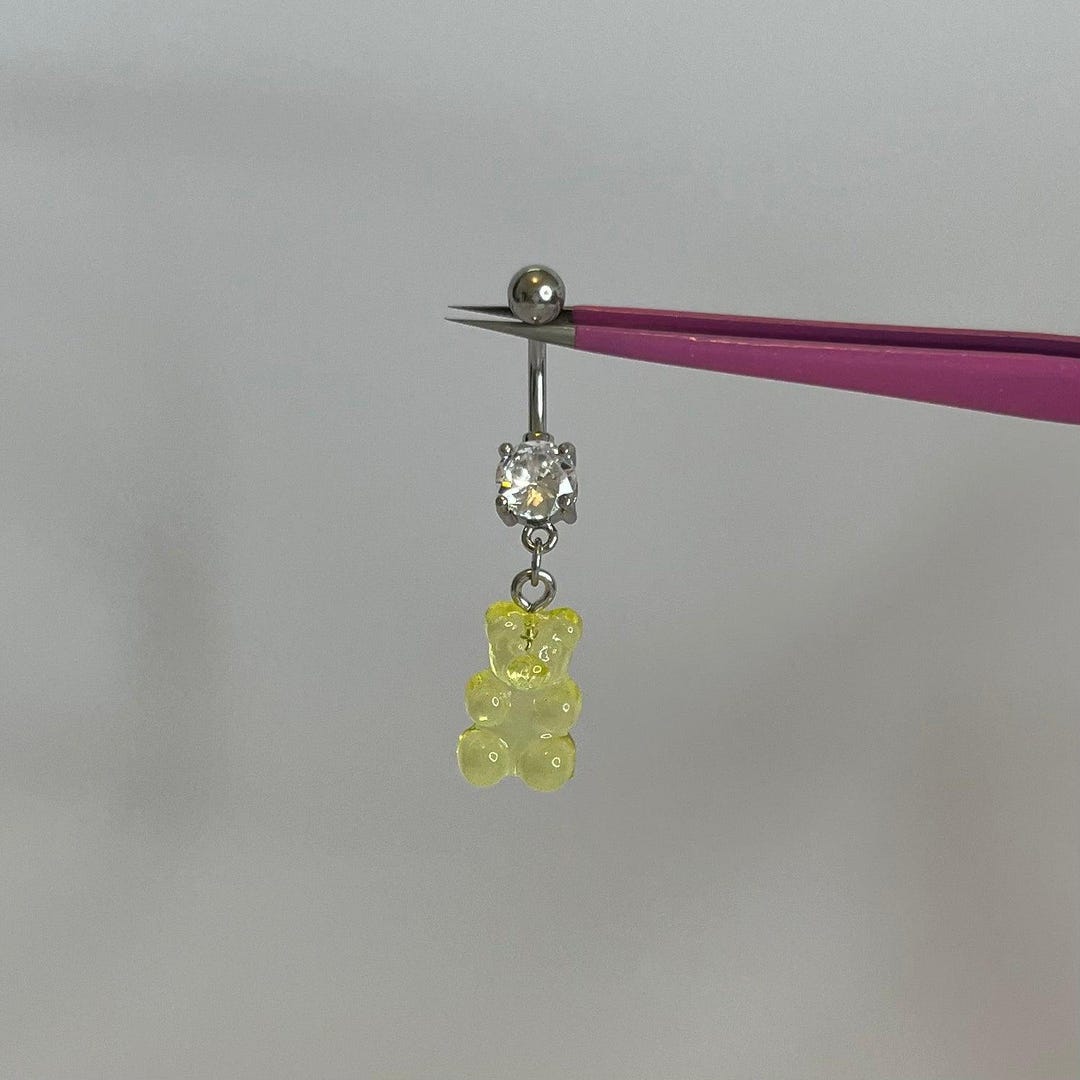 Yellow Gummy Bear Belly Bar Stainless Steel Dangle Piercing Belly Ring ...