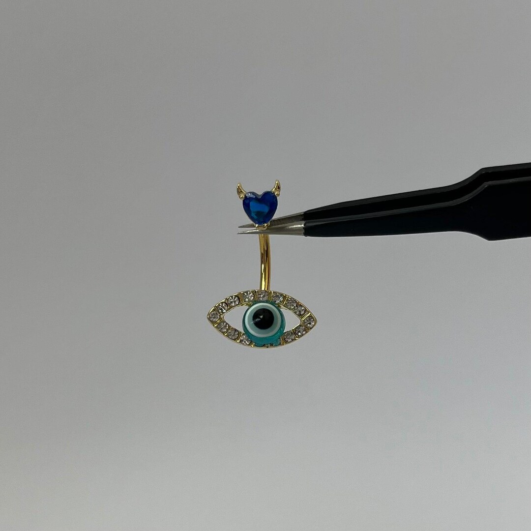Evil Eye Belly Bar Stainless Steel Belly Ring Navel Piercing - Etsy