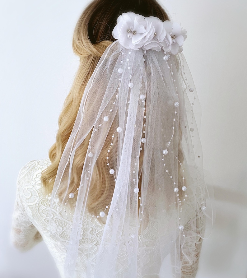 Holy Communion Veil Pearl Floral Hairpiece First Eucharist Church ...