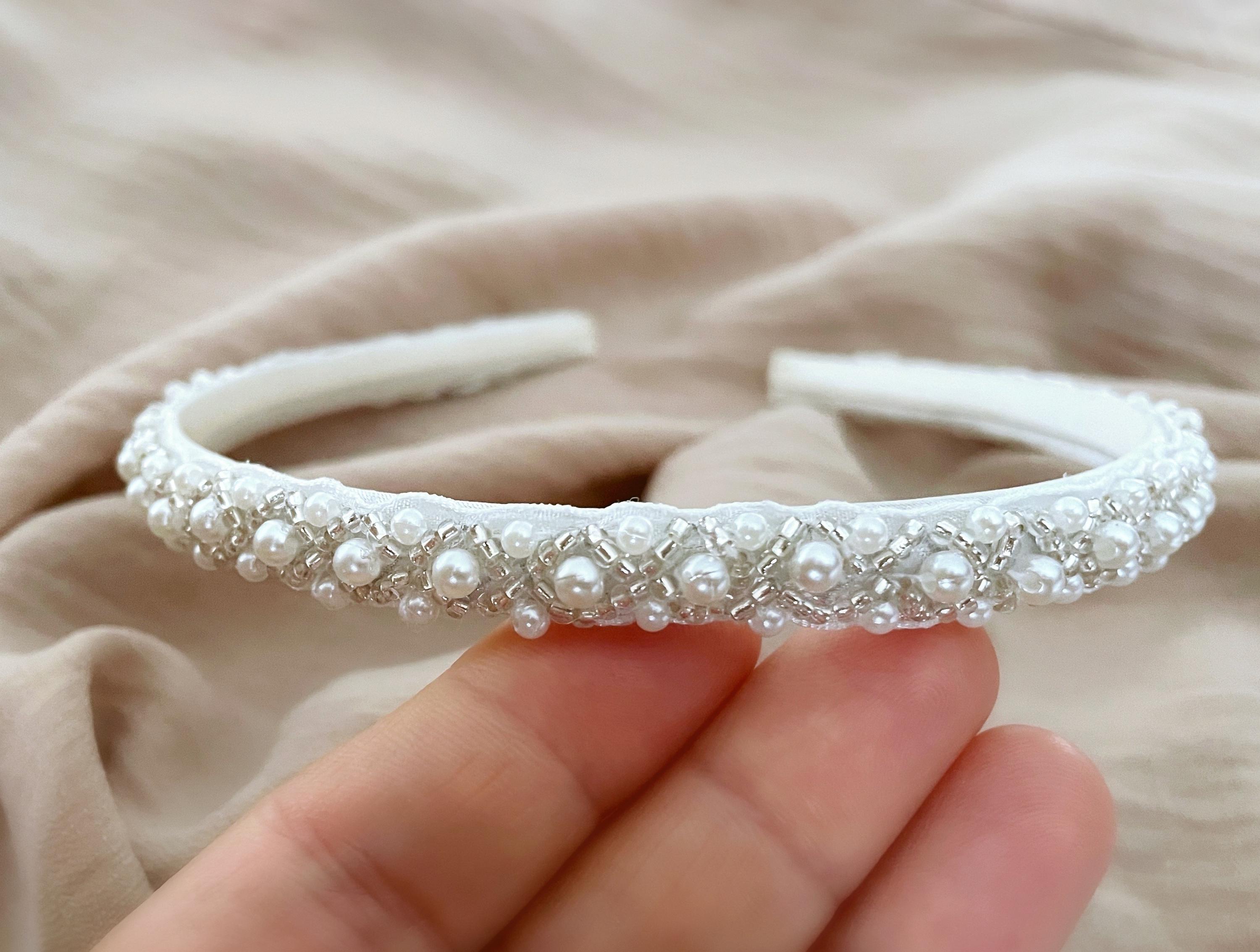 Pearl & Mini Beads Satin Headband - Holy Communion, Flower Girl - Etsy