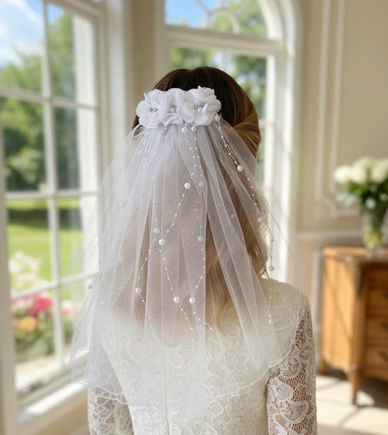 Holy Communion Veil Pearl Floral Hairpiece First Eucharist Church ...