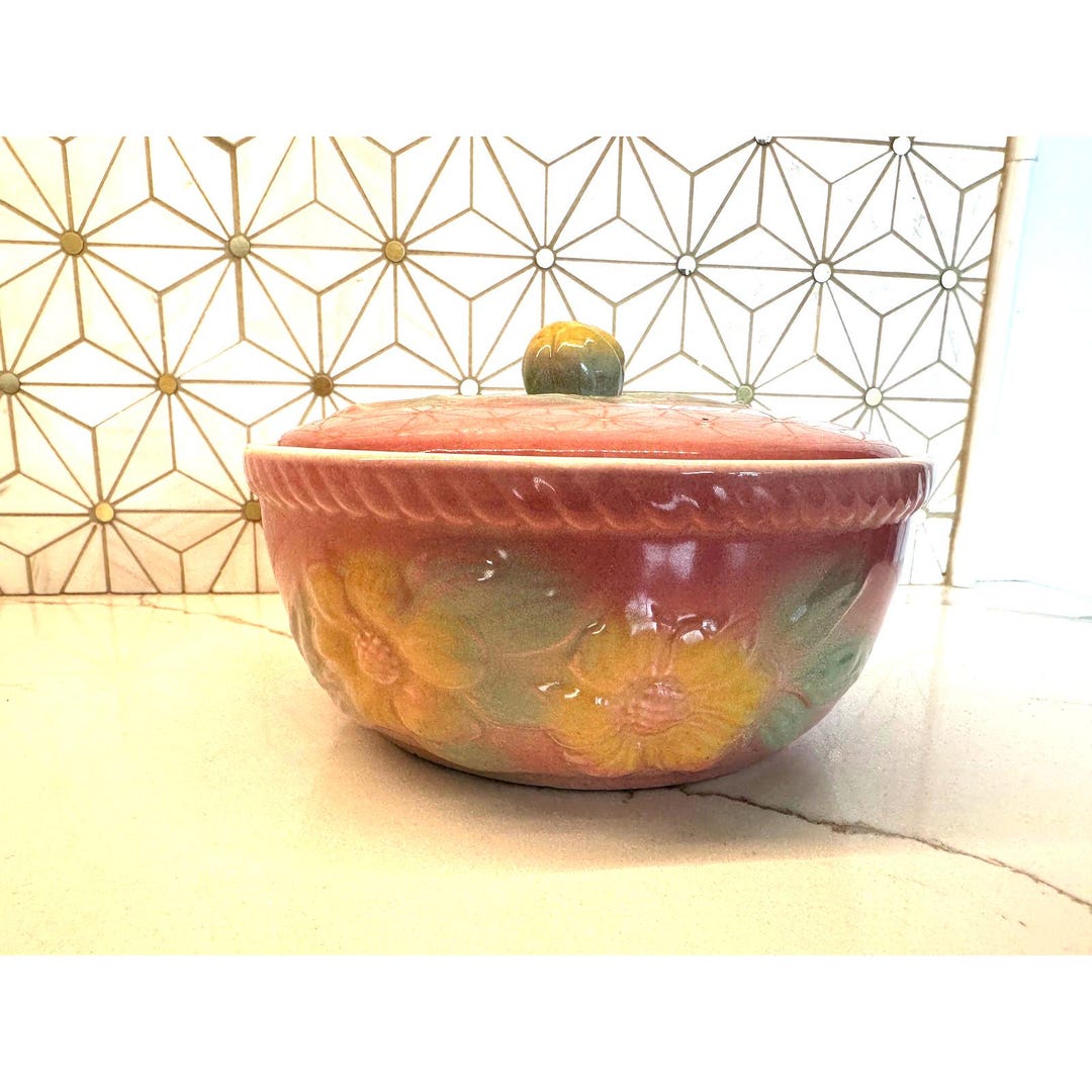 1940s Hull Pottery Pink Covered Dish – Embossed Floral USA Marked - Etsy