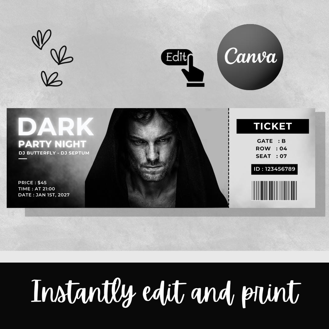 CANVA Custom Paty Night Event Printable Tickets Made Easy: Design, Edit ...