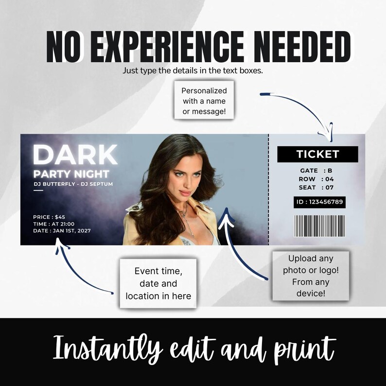 CANVA Custom Paty Night Event Printable Tickets Made Easy: Design, Edit ...