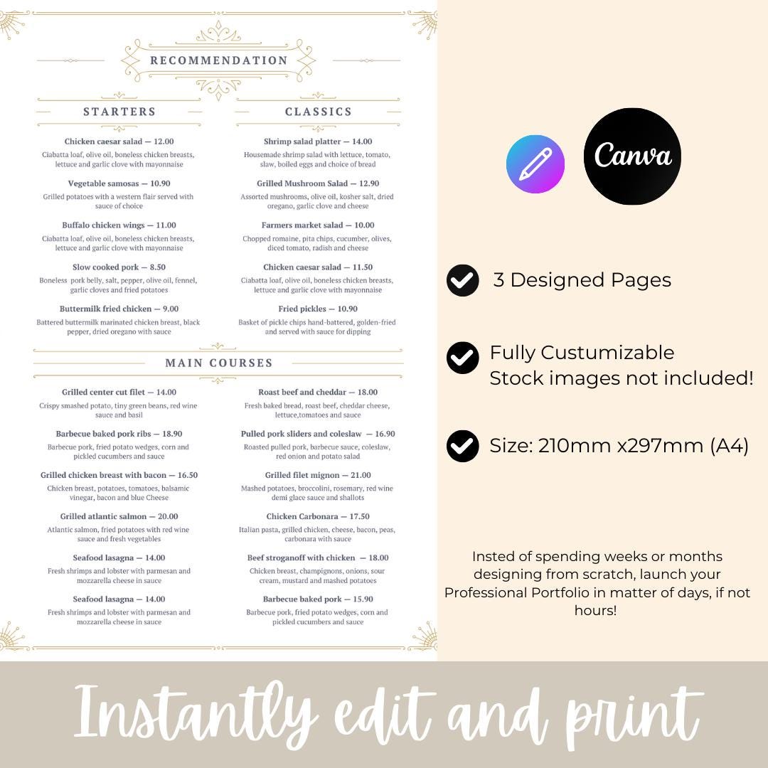 Elegant & Modern Restaurant Digital Menu Template | Fully Customizable ...