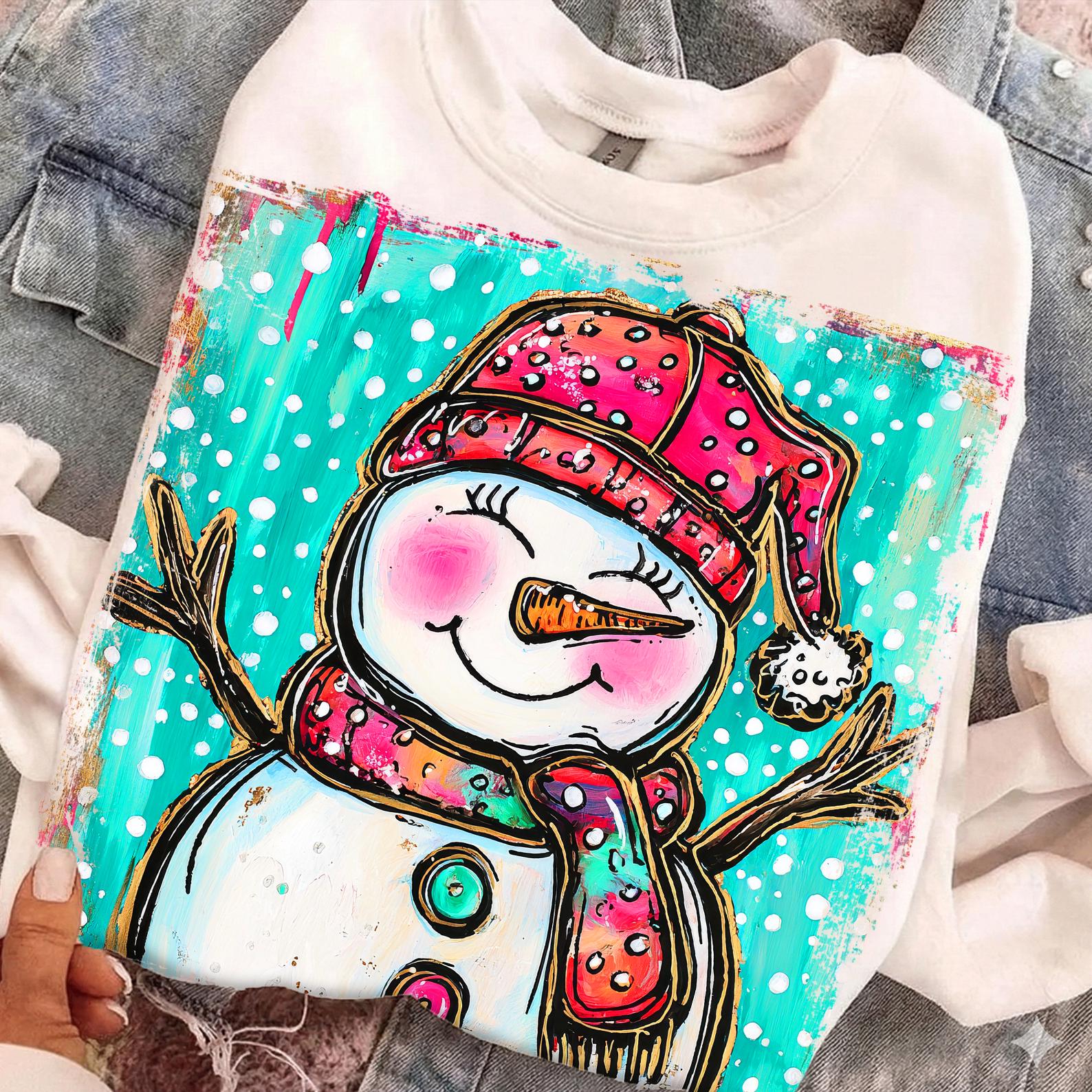 Preppy Christmas Snowman PNG, Girly Cowgirl Xmas Design (digital ...