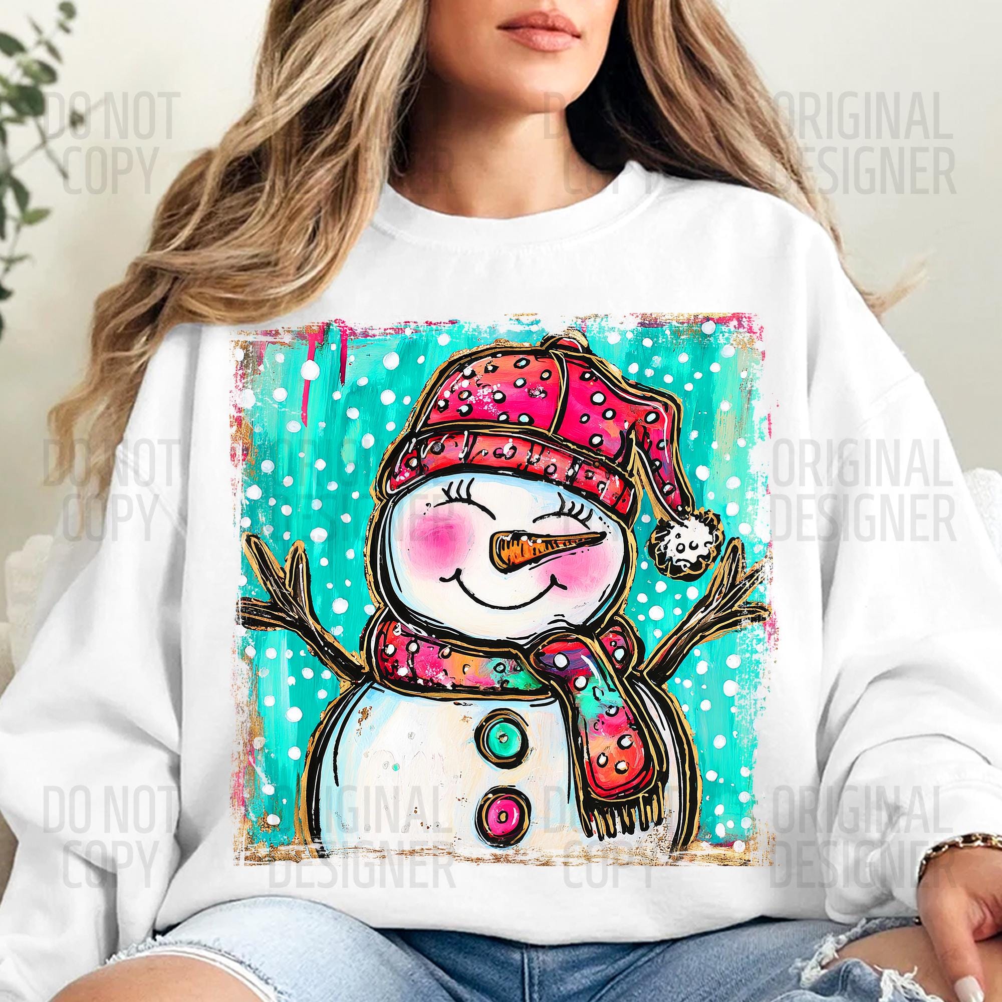 Preppy Christmas Snowman PNG, Girly Cowgirl Xmas Design (digital ...